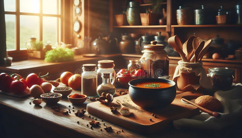 Rustic Hearth Farmhouse Kitchen Still Life Stock Illustration ...