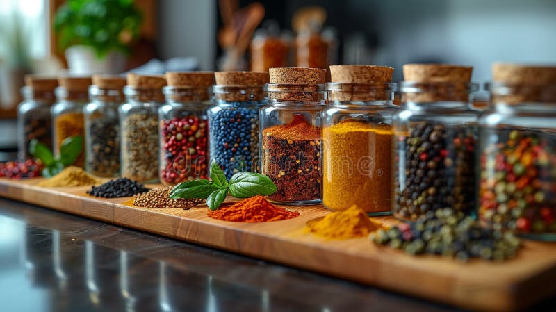 Rustic Herb and Spice Collection: Fresh Greenery and Vibrant Spices in ...