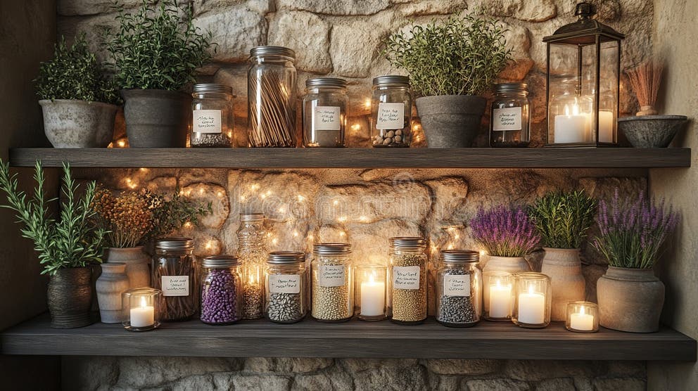 Rustic Herbal Apothecary Display Shelf Stock Illustration ...