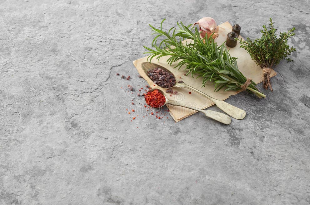 Rustic herbs and spices stock image. Image of kitchen - 143482239