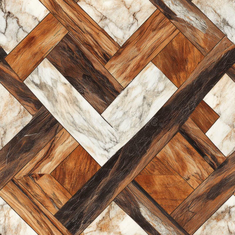 Rustic Herringbone Wood and Marble Pattern Flooring Design Stock Photo ...