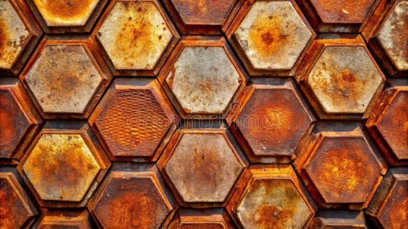 Rustic Hexagonal Pattern of Weathered Metal Tiles with Oxidized Texture ...