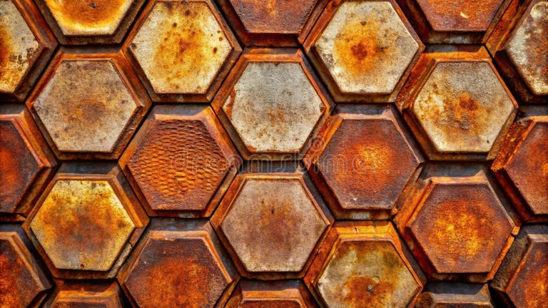 Rustic Hexagonal Pattern of Weathered Metal Tiles with Oxidized Texture ...
