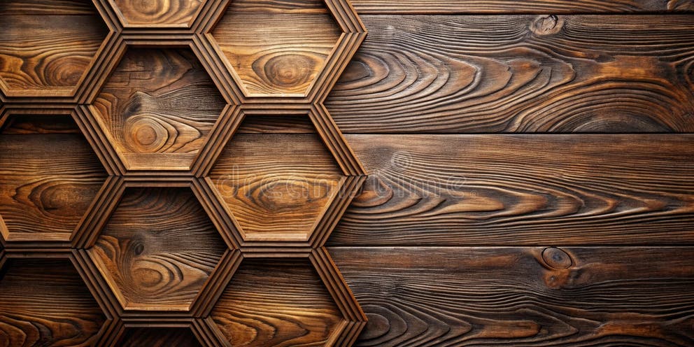 Rustic Hexagonal Wooden Panel Design on Dark Brown Planks. Generative ...