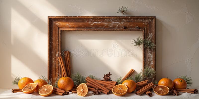 Rustic Holiday Frame with Cinnamon Sticks and Dried Oranges Stock Photo ...