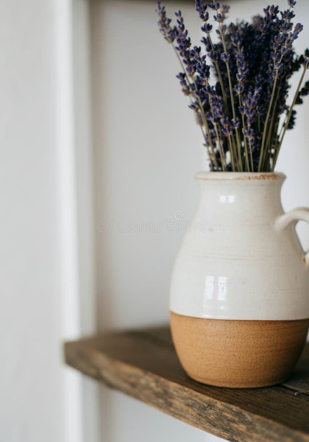 Rustic Home Decor with Ceramic Vase and Lavender Bouquet for Interior ...