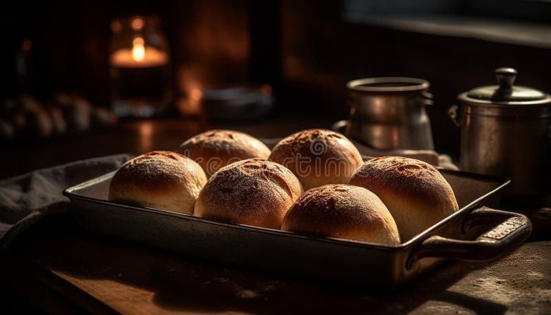 Rustic Homemade Bread Baked in Wood Fired Oven Generated by AI Stock ...
