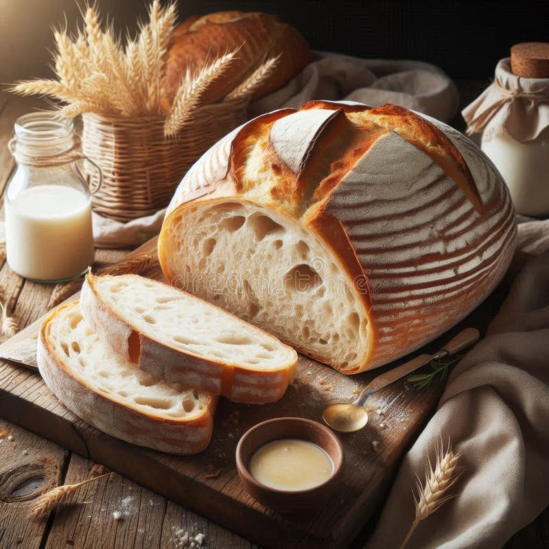 Rustic Homemade Bread Loaf, Sliced To Reveal a Soft, Inviting Interior ...