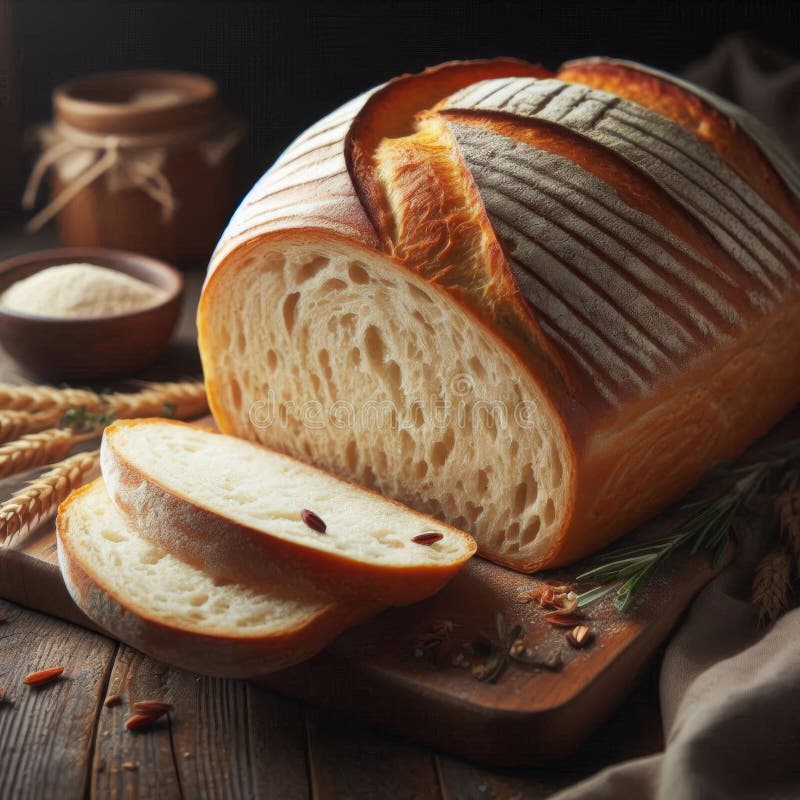 Rustic Homemade Bread Loaf, Sliced To Reveal a Soft, Inviting Interior ...