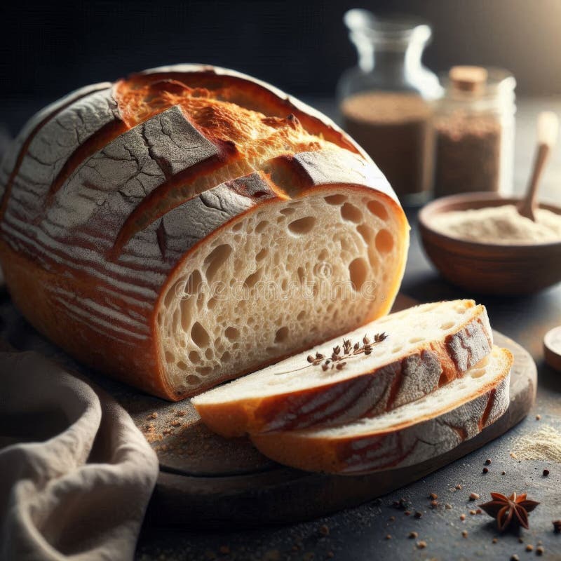 Rustic Homemade Bread Loaf, Sliced To Reveal a Soft, Inviting Interior ...