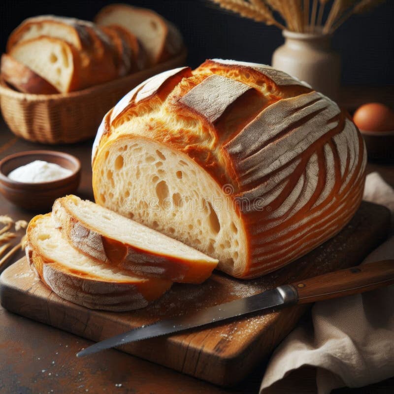 Rustic Homemade Bread Loaf, Sliced To Reveal a Soft, Inviting Interior ...