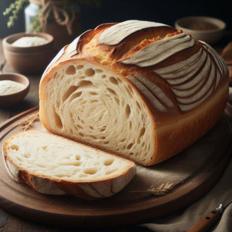 Rustic Homemade Bread Loaf, Sliced To Reveal a Soft, Inviting Interior ...
