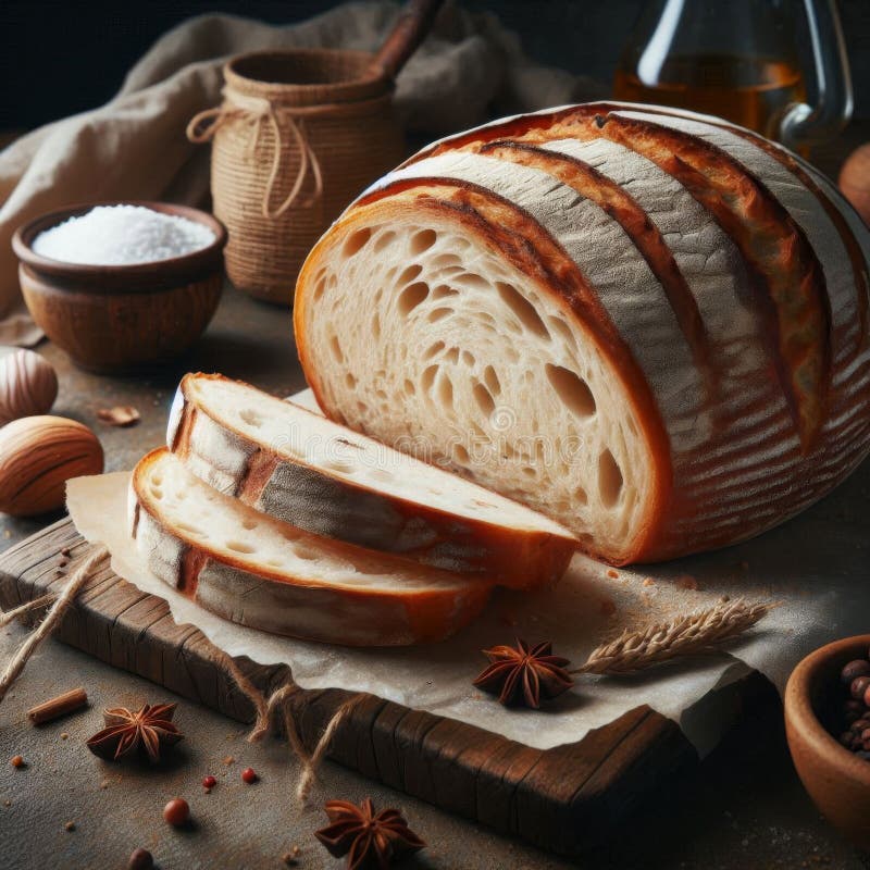 Rustic Homemade Bread Loaf, Sliced To Reveal a Soft, Inviting Interior ...