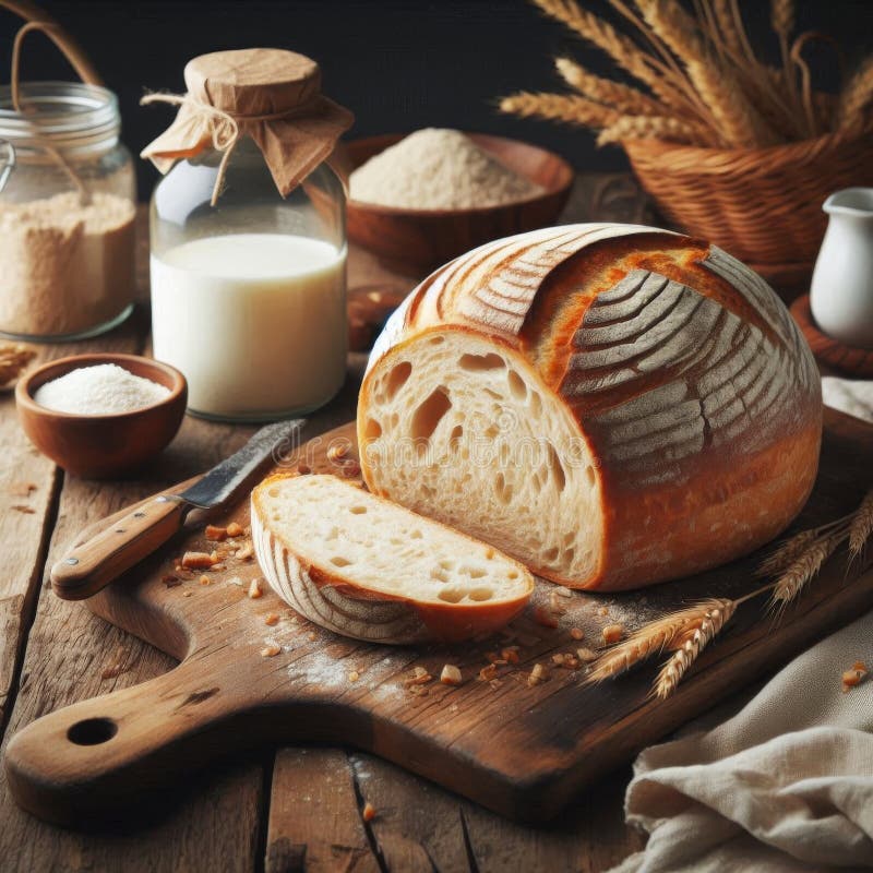 Rustic Homemade Bread Loaf, Sliced To Reveal a Soft, Inviting Interior ...