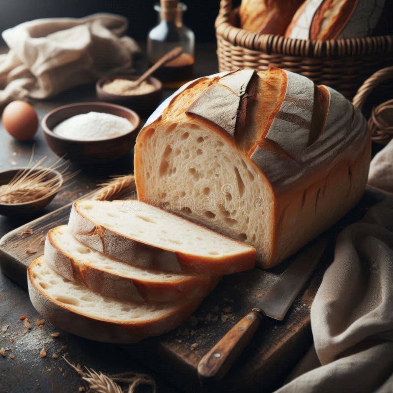 Rustic Homemade Bread Loaf, Sliced To Reveal a Soft, Inviting Interior ...