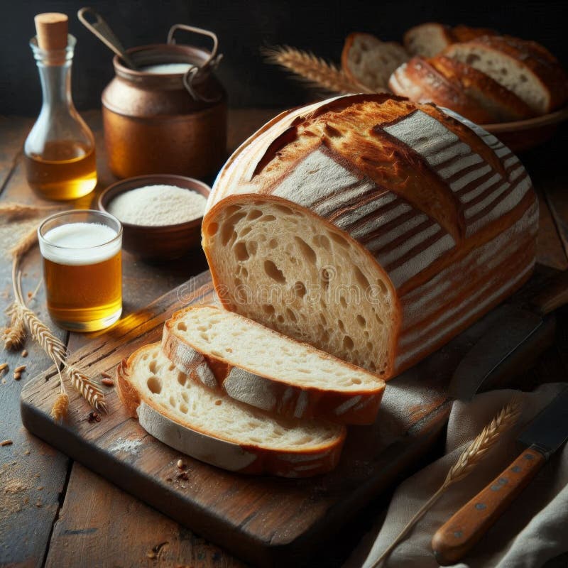 Rustic Homemade Bread Loaf, Sliced To Reveal a Soft, Inviting Interior ...