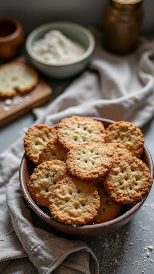 Rustic Homemade Cookies in a Bowl with Ingredients on Wooden Tablecloth ...
