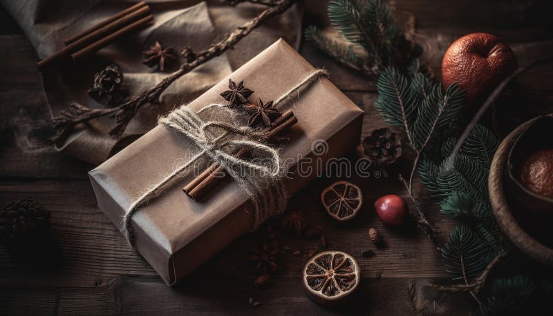 Rustic Homemade Gift Wrapped in Ornate Paper and Twine String Generated ...