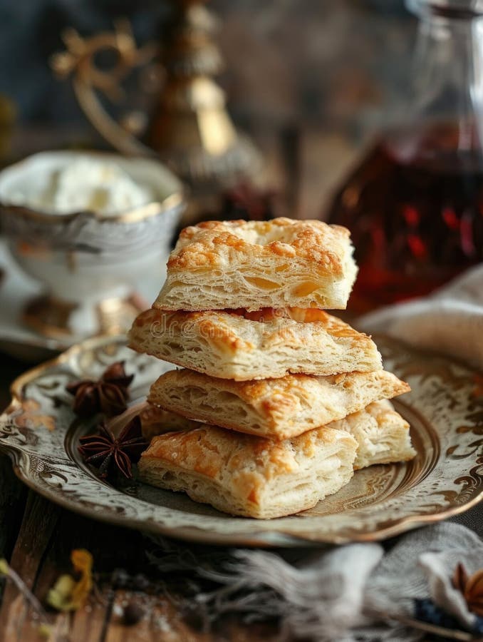 Rustic Homemade Puff Pastry Delights on Vintage Plate Stock Photo ...
