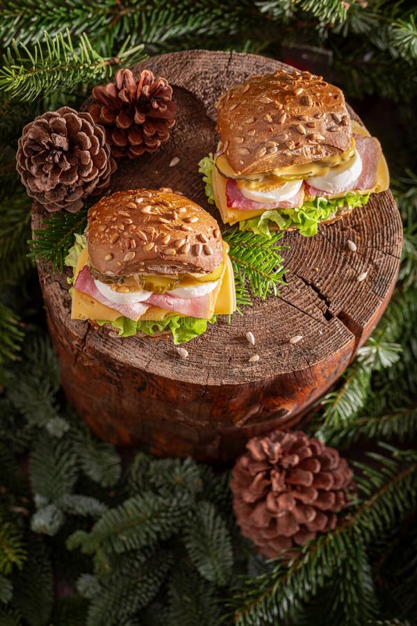 A Rustic, Homemade Sandwich with Eggs, Ham, and Vegetables Stock Image ...