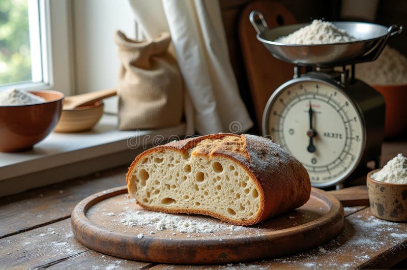 Rustic Homemade Sourdough Bread in Cozy Kitchen Setting with Vintage ...