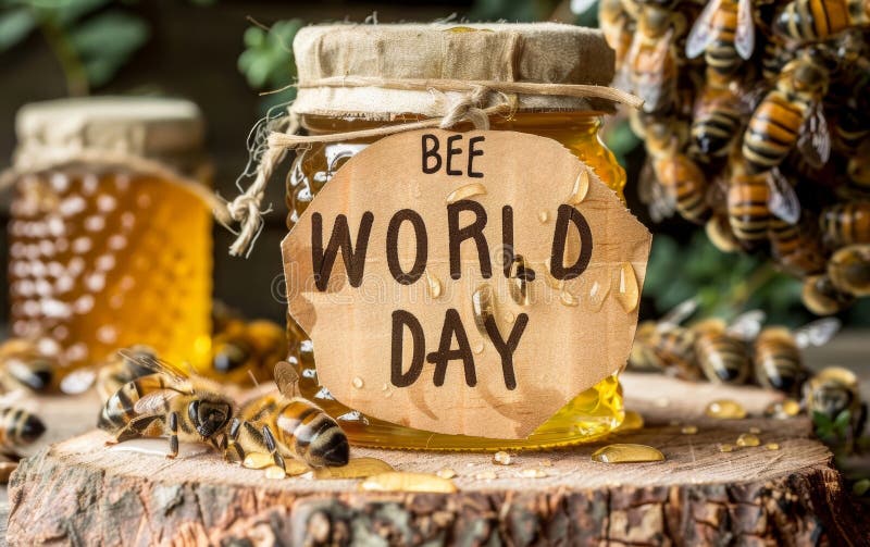 A Rustic Honey Jar Adorned with a Handmade Bee World Day Label ...
