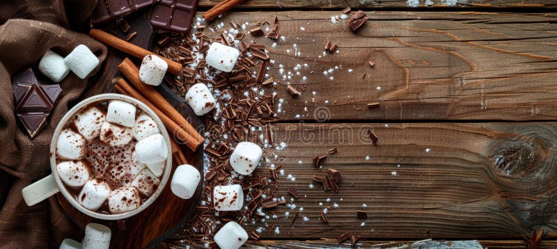Rustic Hot Chocolate with Marshmallows and Cinnamon Sticks on Wooden ...