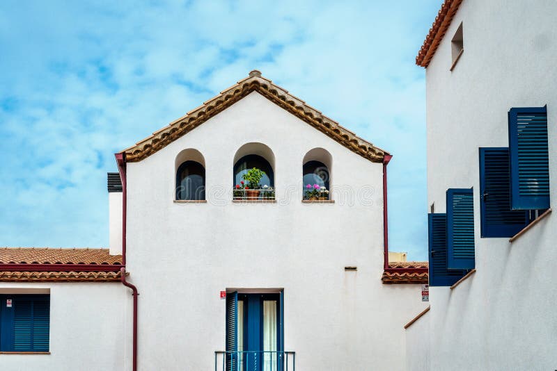Rustic House Facade Against Blue Sky with Window Stock Photo - Image of ...