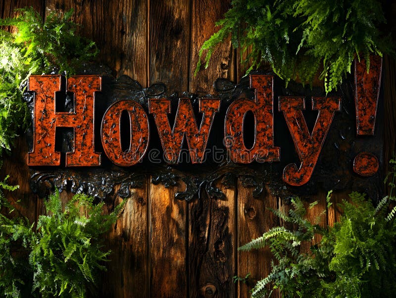 Rustic Howdy! Sign on Wood with Greenery. Stock Illustration ...