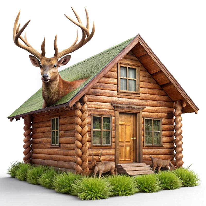 Rustic Hunting Lodge Isolated on White Background Stock Illustration ...