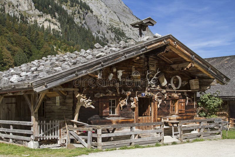 Rustic hut stock photo. Image of karwendel, tirol, stag - 44922096