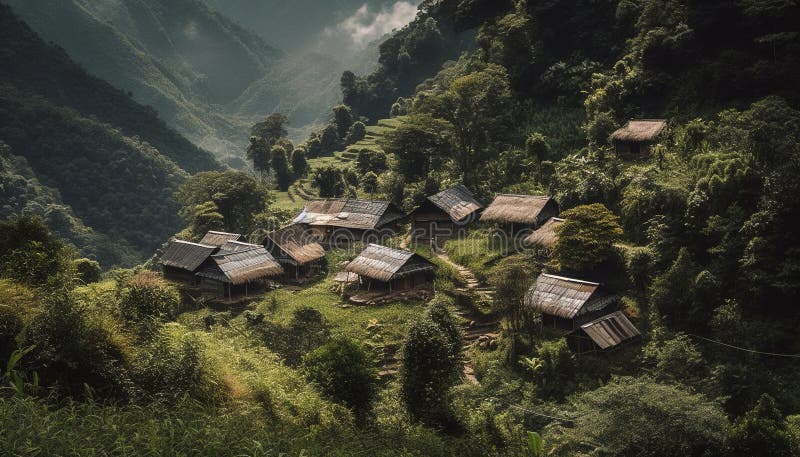 Rustic Hut Embedded in Lush Green Meadow Generated by AI Stock ...