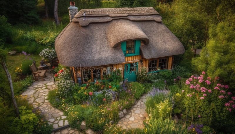 Rustic Hut in Nature with Ful Flowers Generated by AI Stock ...