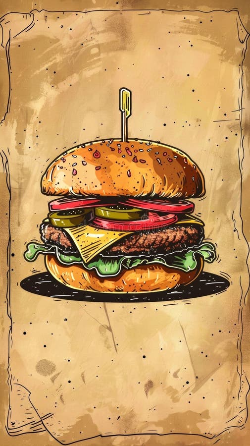 Rustic Illustrated Hamburger Menu Background. Generative Ai Stock Photo ...