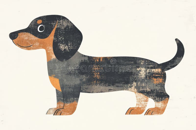 Rustic Illustration of a Dachshund Dog with Vintage Texture on Light ...