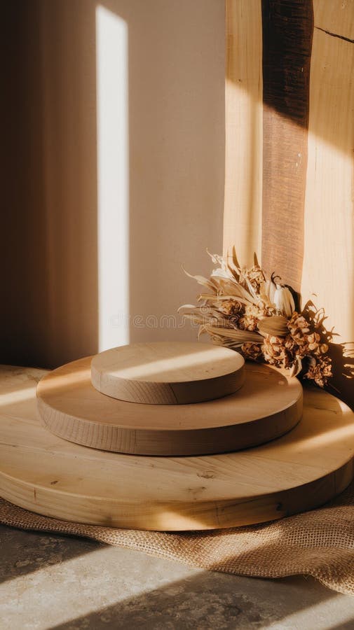 Rustic Indoor Display with Wooden Panels and Autumn Decor Stock ...
