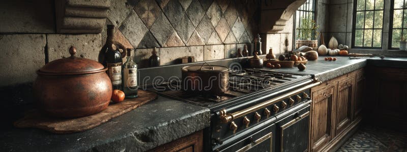 Rustic Industrial Kitchen Backdrop with Vintage Dcor and Textured ...