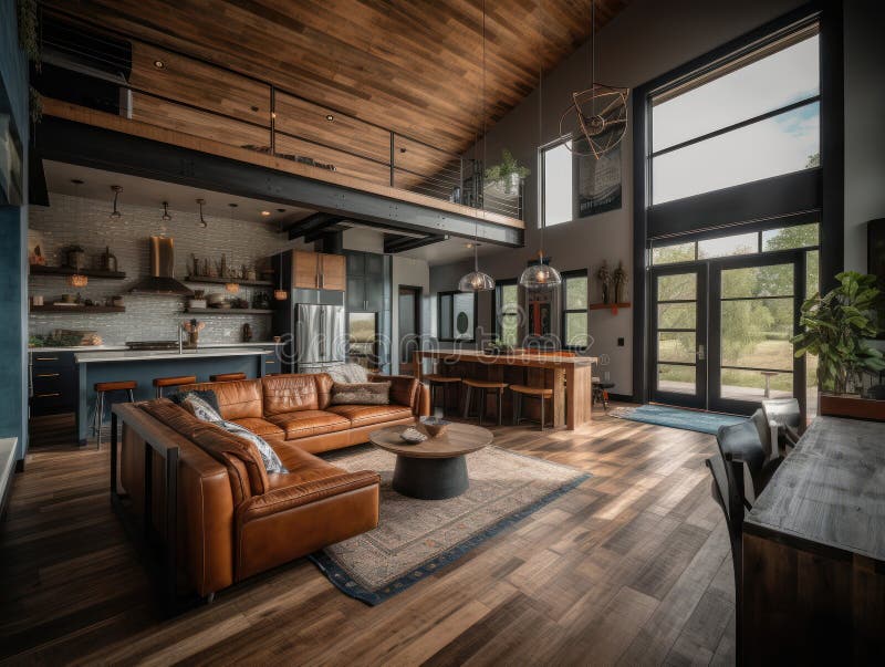 Rustic Industrial Loft with Chic Interior Design. Generative AI Stock ...