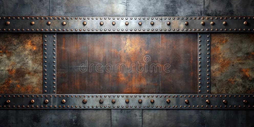 Rustic Industrial Metal Wall Panel with Decorative Rivets and Aged ...