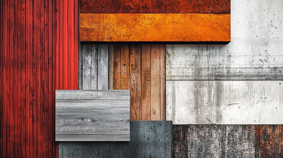 Rustic and Industrial Mixed Wood and Metal Panel Texture Collage Stock ...