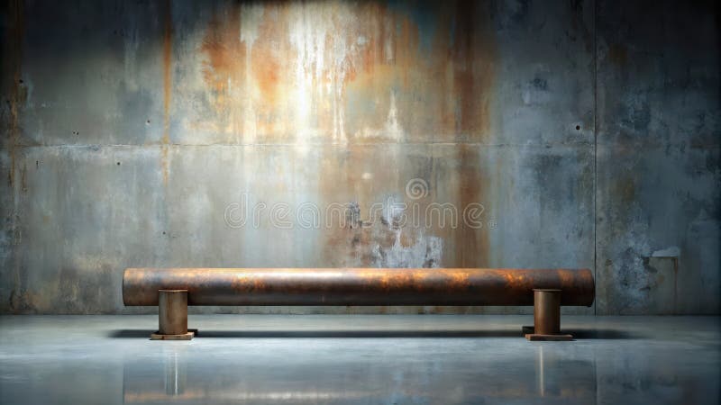 Rustic Industrial Pipe Bench Against a Weathered Concrete Wall ...