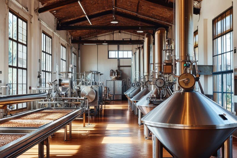 Rustic Industrial Processing Plant Interior with Stainless Steel ...