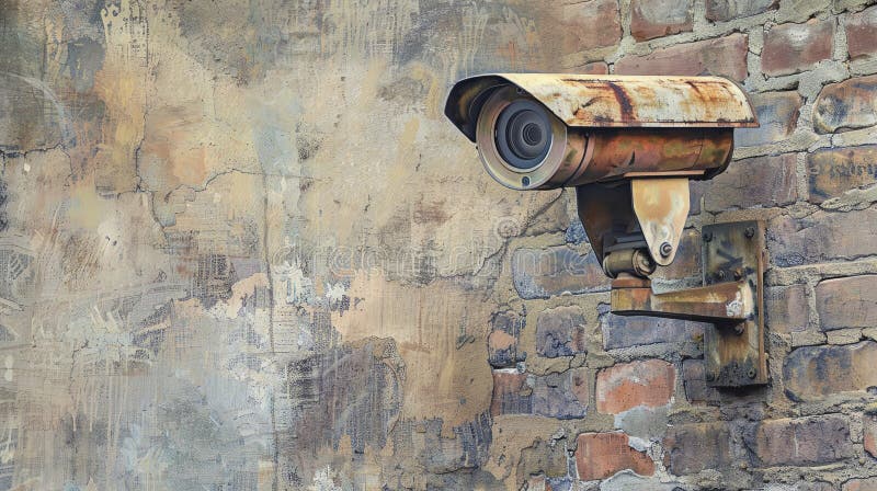 Rustic Industrial Security Camera Mounted on a Weathered Brick Wall ...