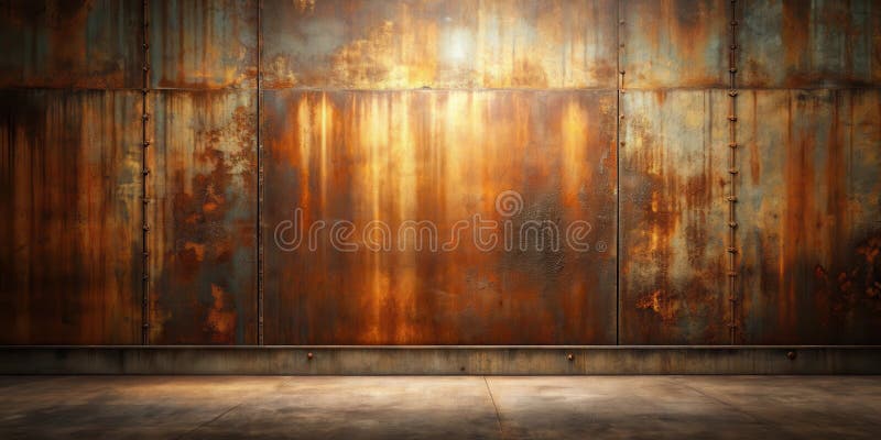 Rustic Industrial Setting a Weathered Metal Wall and Concrete Floor ...