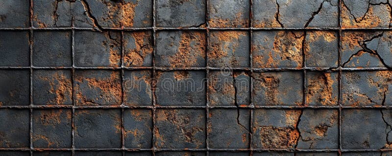 Rustic Industrial Texture of Rusty Metal Grid on Cracked Concrete ...
