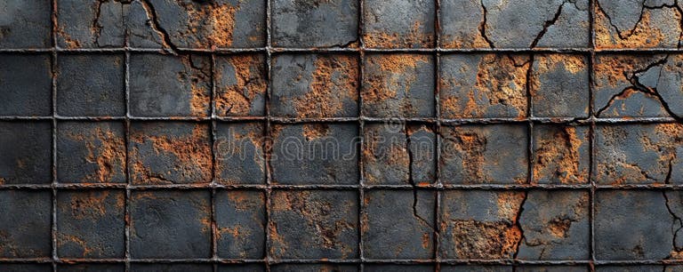 Rustic Industrial Texture of Rusty Metal Grid on Cracked Concrete ...