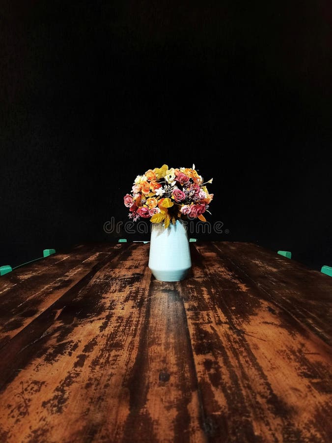 Rustic Interior Decoration, Vase with Flowers on Wooden Table Stock ...