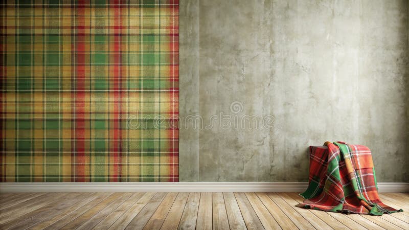 Rustic Interior Design Featuring a Plaid Pattern Wall and a Folded ...