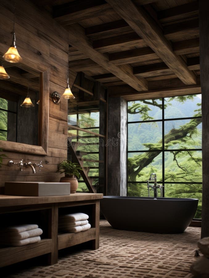 Rustic Interior Design of Modern Bathroom Stock Illustration ...