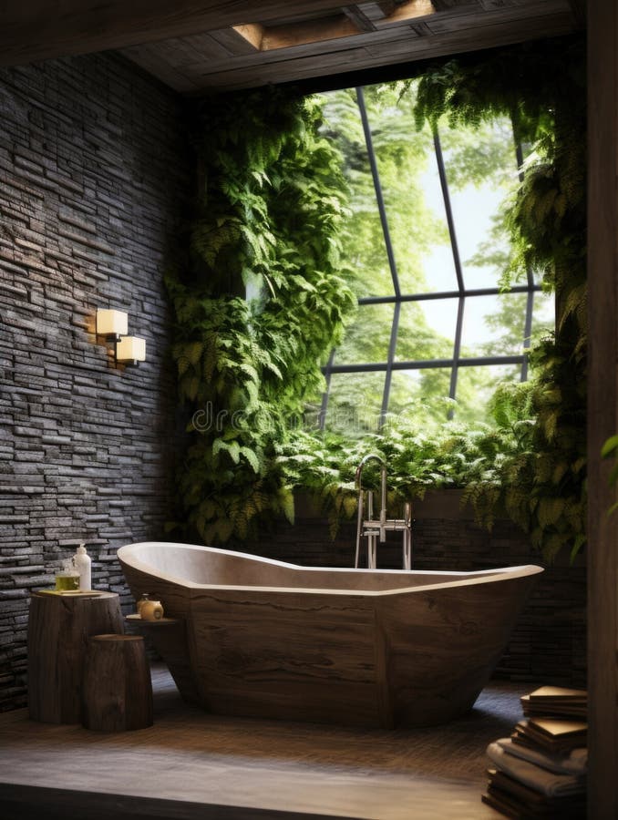 Rustic Interior Design of Modern Bathroom Stock Illustration ...